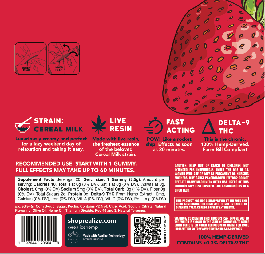 Realize Live Resin Gummies, Strawberry - Cereal Milk | Realize