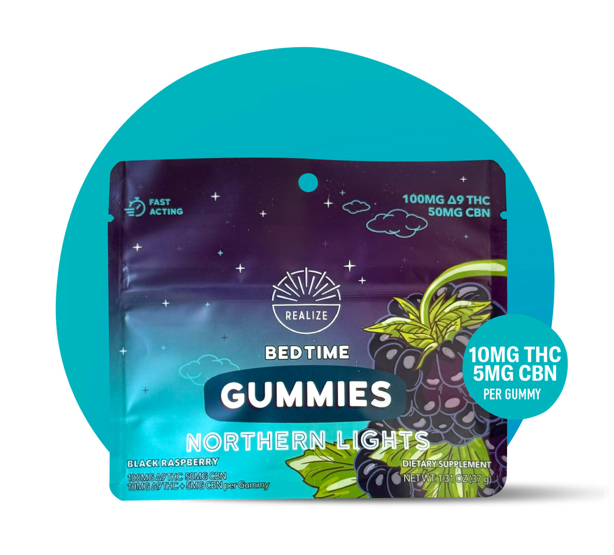 Realize Bedtime Gummies, Black Raspberry - Northern Lights + CBN | Realize