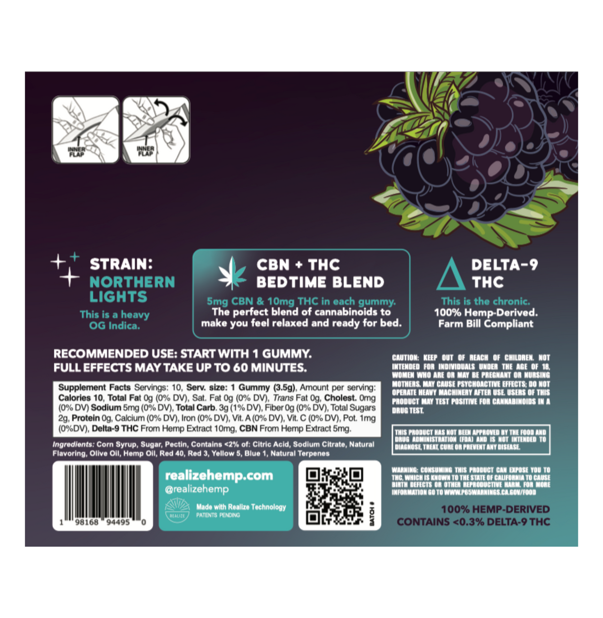 Realize Bedtime Gummies, Black Raspberry - Northern Lights + CBN