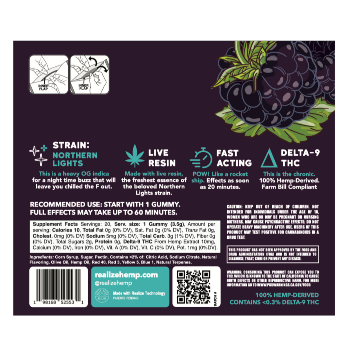 Realize Live Resin Gummies, Black Raspberry - Northern Lights | Realize