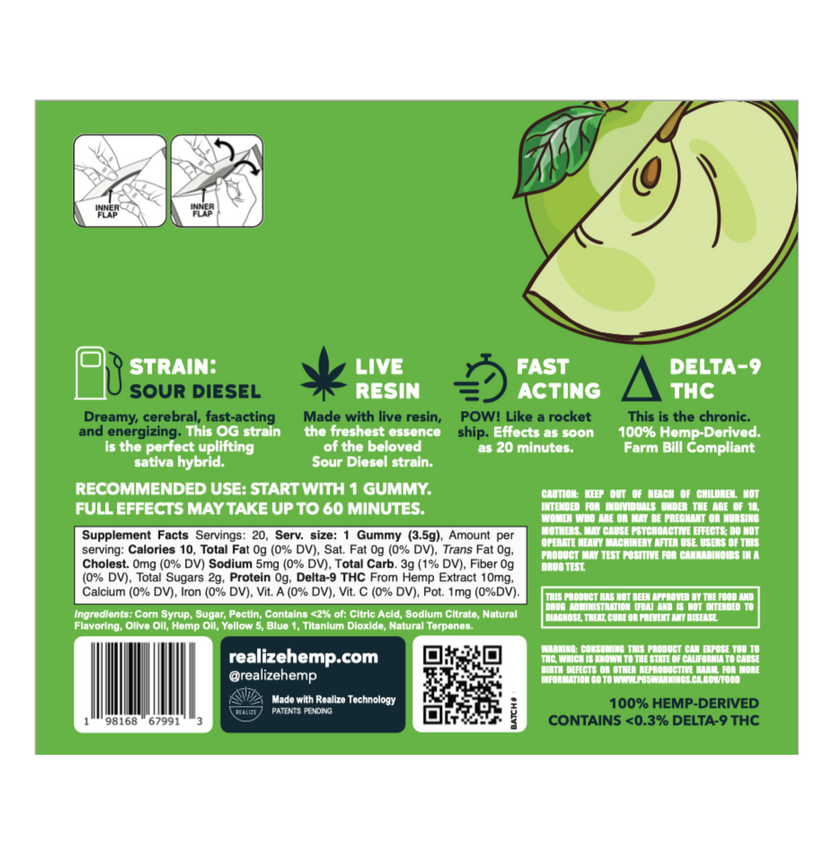 Realize Live Resin Gummies, Green Apple - Sour Diesel | Realize